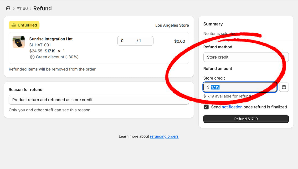 How to issue refunds as store credit when processing a Shopify return
